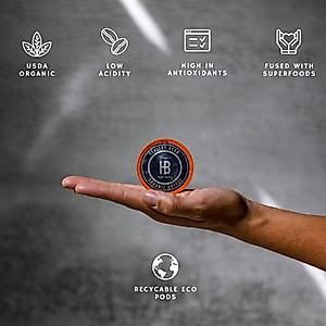 Healthy Bean Low Acid Coffee Pods, Superfood Infused, USDA Organic, Mycotoxin Free, Semi-Dark Roast, 12 Pack