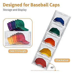Hat Organizer Box,Upgrade Harder Solid Plastic Hat Organizer for Baseball Caps, Clear Hat Storage with Magnetic Door, Hat Rack, Hat Holder, Hat Case, Hat Box (Clear, 2 Pack)