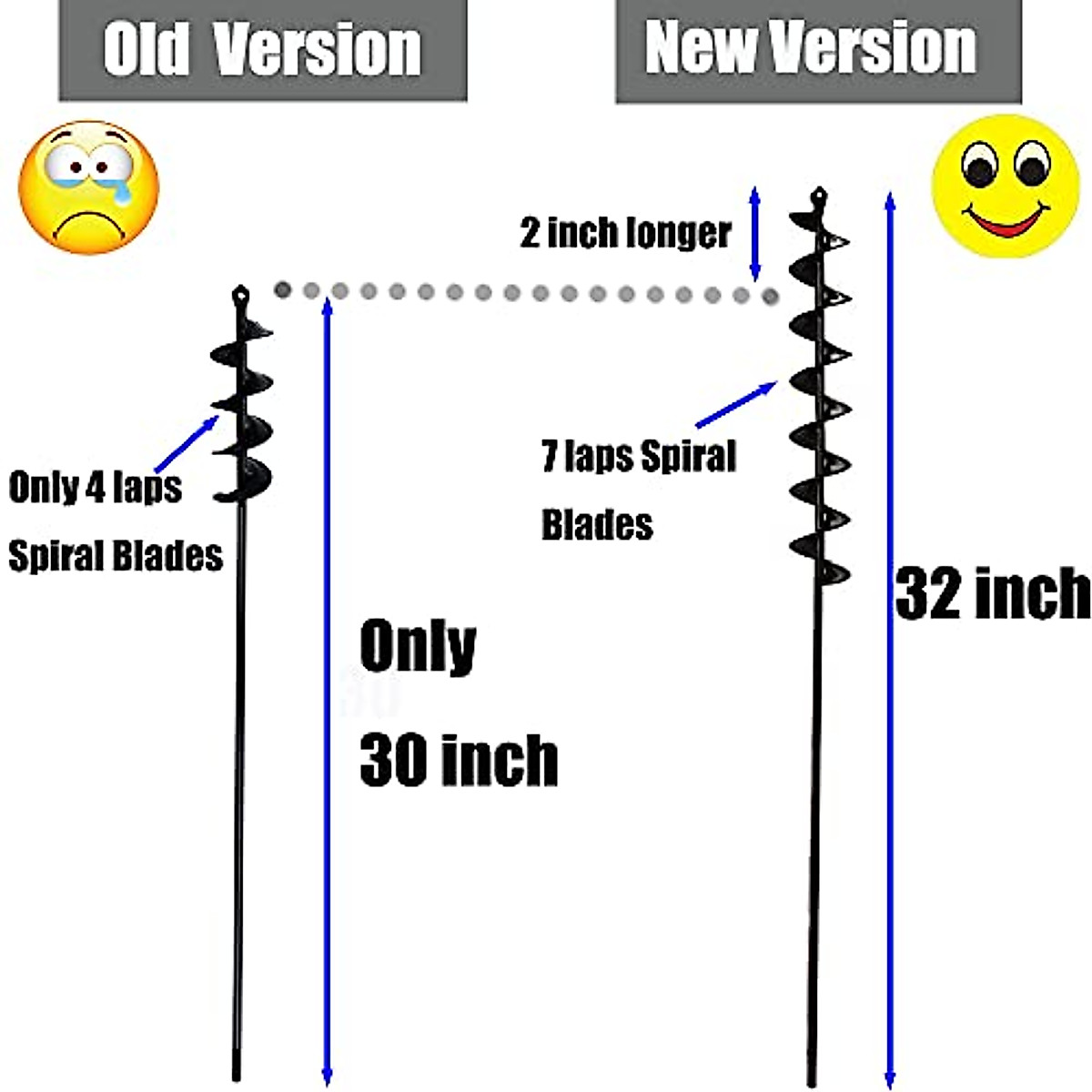 32" x 2" Extended Length Garden Auger Drill Bit for Planting Bulb & Bedding Plant Auger 100% Solid Barrel-No Need to Squat Post Hole Digger for 3/8" Hex Drive Drill- Earth Auger Bulb Planter Tool