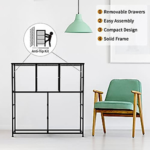 Bigroof 12-Drawer Dresser, Fabric Storage Tower, Storage Organizer Unit for Bedroom, Nursery, Entryway, Closets - Sturdy Steel Frame, Wood Marble Top & Easy Pull Fabric Bins