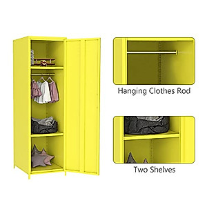 Lecut 51" Tall Locker Cabinet with Magnetic Door and 2 Adjustable Shelves Metal Storage Locker for Home School Office to Store Clothes Bags Toys and Book (Yellow)