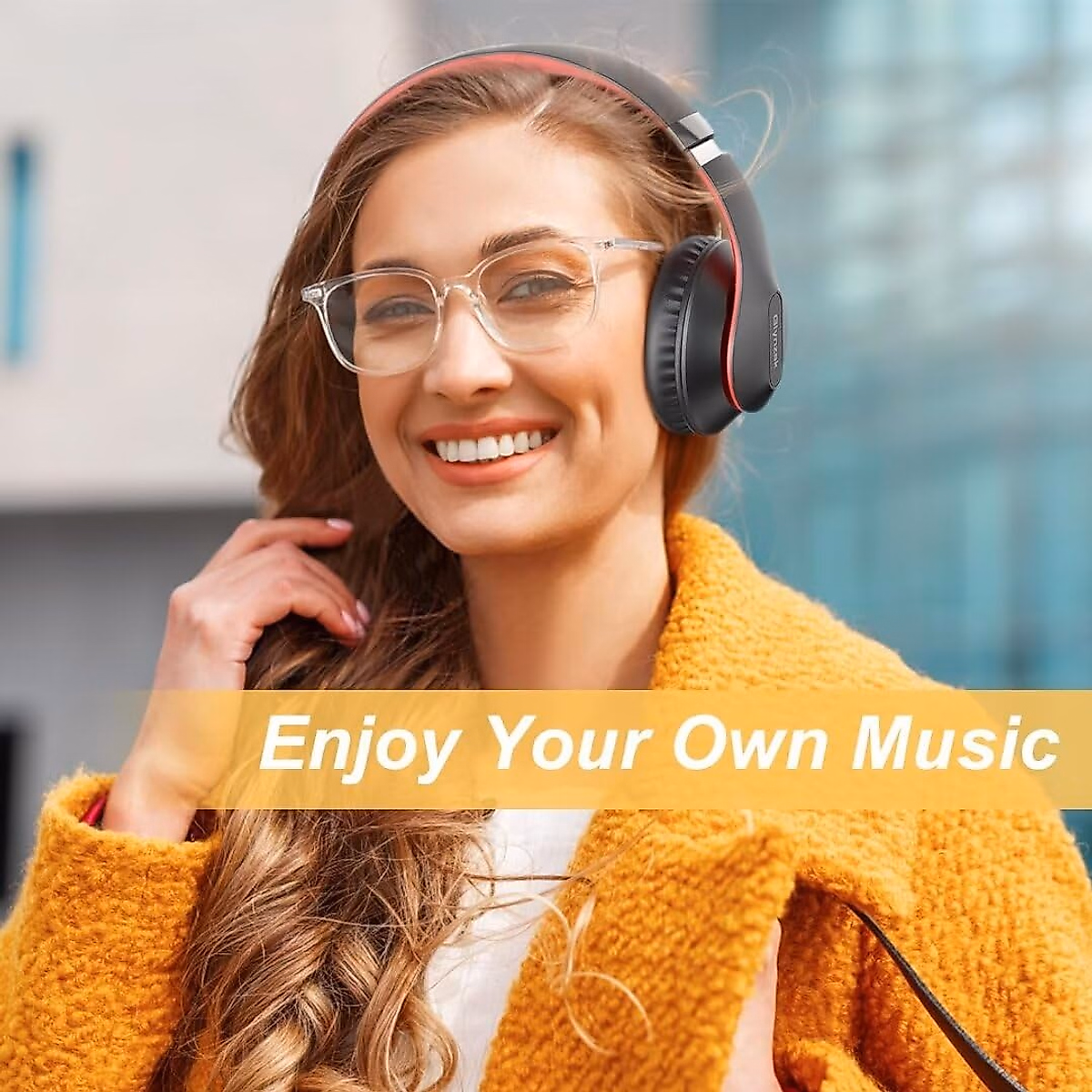 Glynzak Wireless Bluetooth Headphones Over Ear 65H Playtime HiFi Stereo Headset with Microphone and 6EQ Modes Foldable Bluetooth V5.3 Headphones for Travel Smartphone Computer Laptop