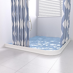 3.5" High Shower Threshold Water Dam, 74 IN Shower Water Splash Guard for Curbless Bath Shower Threshold Water Barrier Stopper for Wet and Dry Separation Bathroom and Kitchen (White/6.2FT)