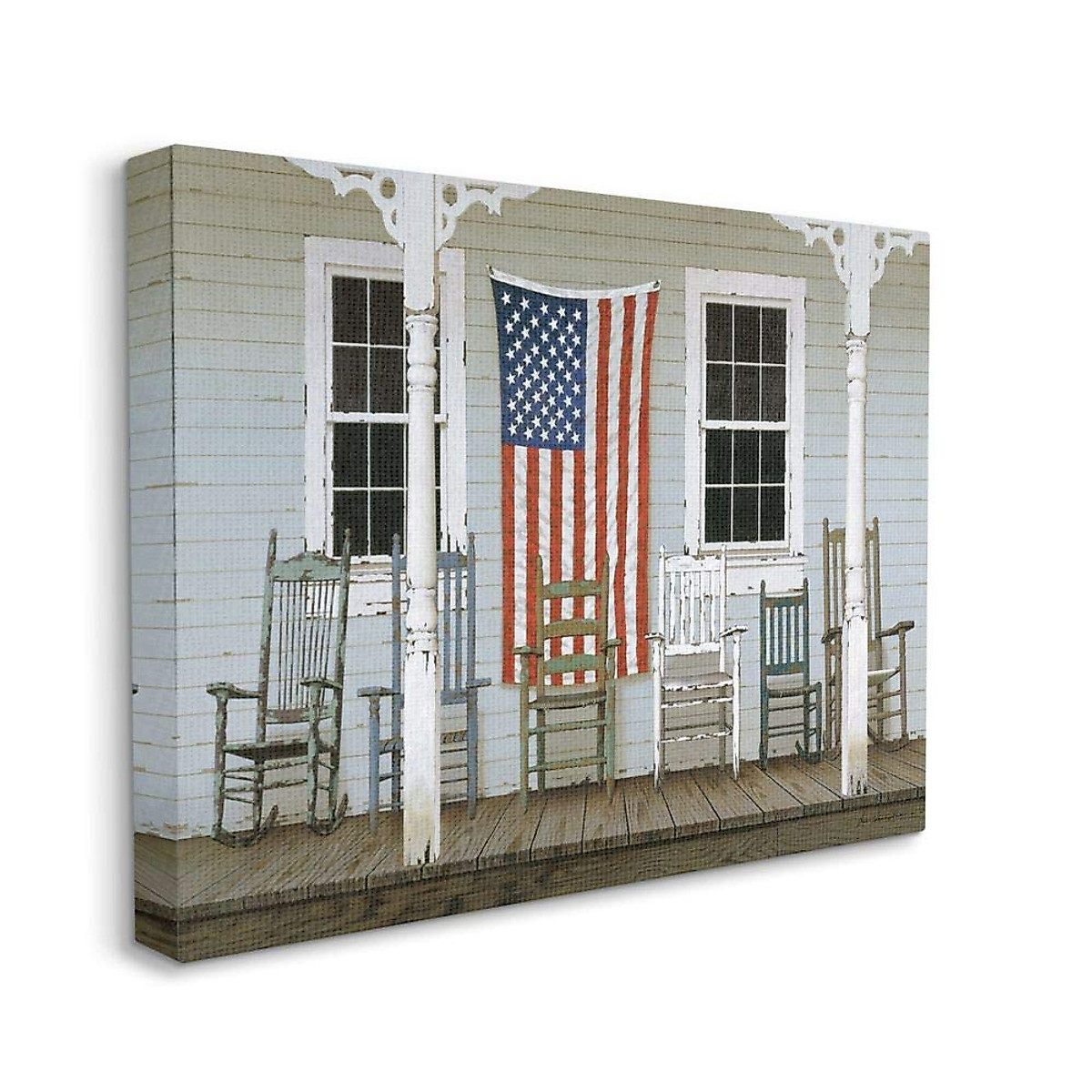 Stupell Industries Distressed Rocking Chair Porch Americana Realistic Painting, Designed by Zhen-Huan Lu Wall Art, 16x20, Canvas