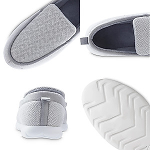 isotoner Men's Zenz Lightweight Moccasin Slipper, Slip-on Shoe, Hatch Knit-Light Grey, 11