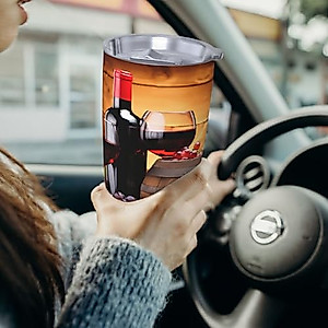 AYCZN Vintage Glass Wine 20 OZ Tumbler Stainless Steel Travel Coffee Mug, Grapes Fruits Insulated Water Bottle with Lid and 2 StrawsLeakproof Thermal Cup