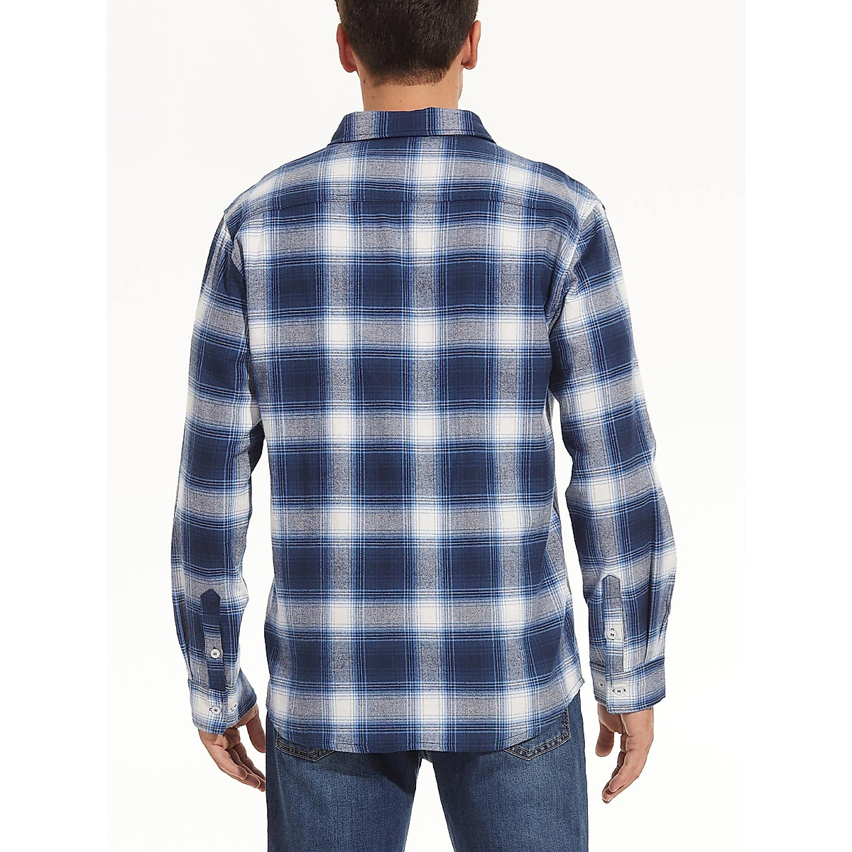 TACVASEN Men's Flannel Shirts Long Sleeve Casual Button Down Regular Fit Plaid Shirts Blue L