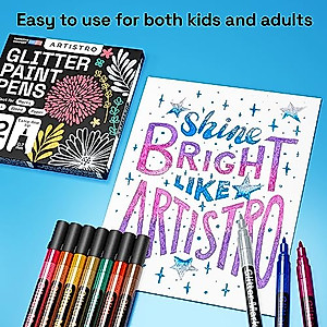 Glitter Paint Pens for Rock Painting, Stone, Ceramic, Glass, Wood, Fabric, Scrapbooking, DIY Craft Making, Art Supplies, Card Making, Coloring. Set of 12 Acrylic Glitter Markers Extra-Fine Tip 0.7mm