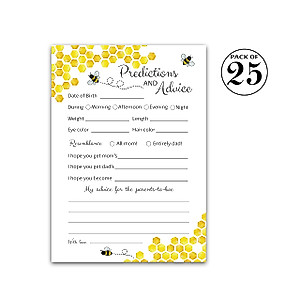 BEE Prediction and Advice Cards - Pack of 25 - Bumblebee Baby Shower Games, Yellow neutral Bumble bee New Parents, Mom & Dad to be, Mommy & Daddy Message, Honey bee Coed Activity Keepsake G620-PDAV