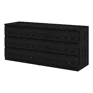 Pemberly Row Modern Contemporary 6 Drawer Wide Double Bedroom Dresser in Black Woodgrain