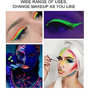Mysense 16 Colors Water Activated Eyeliner Palette,Neon Face Paint,Fluorescent Bright Rainbow Colorful Body Paint Makeup,Matte and UV Blacklight Graphic Eyeliner,With Eyeliner Brush