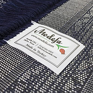 Modefa Turkish Islamic Prayer Rug - Soft Velvet Janamaz Praying Carpet - Comfortable Muslim Praying Mat for Men & Women - Ramadan or Eid Gift - with Kufi Prayer Cap - Elegant Swirl (Dark Blue)