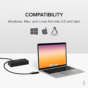 Plugable 7-in-1 USB Powered Hub for Laptops with USB-C or USB 3.0 - Power Station for Multiple Devices and Data Transfer with a 60W Power Adapter, Driverless