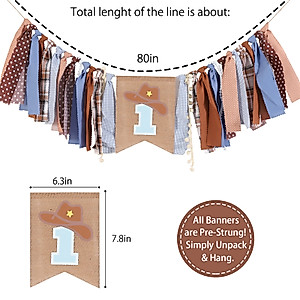 1st Birthday High Chair Banner - Cowboy Rodeo for Party Fabric Decor,Cake Smash Baby Shower,Backdrop Garland for photo props