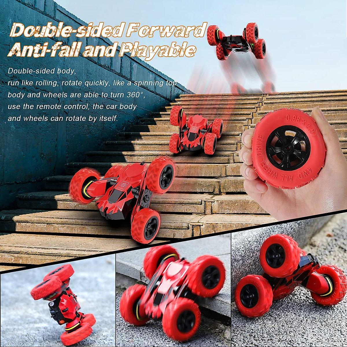 Fixget Remote Control Car RC Car, 4WD 2.4 GHz Remote Control Stunt Car Toys Double Sided Rotating Vehicles 360°Flips, Kids Outdoor Indoor Toys Birthday Gift for Boys Girls (Included Battery)