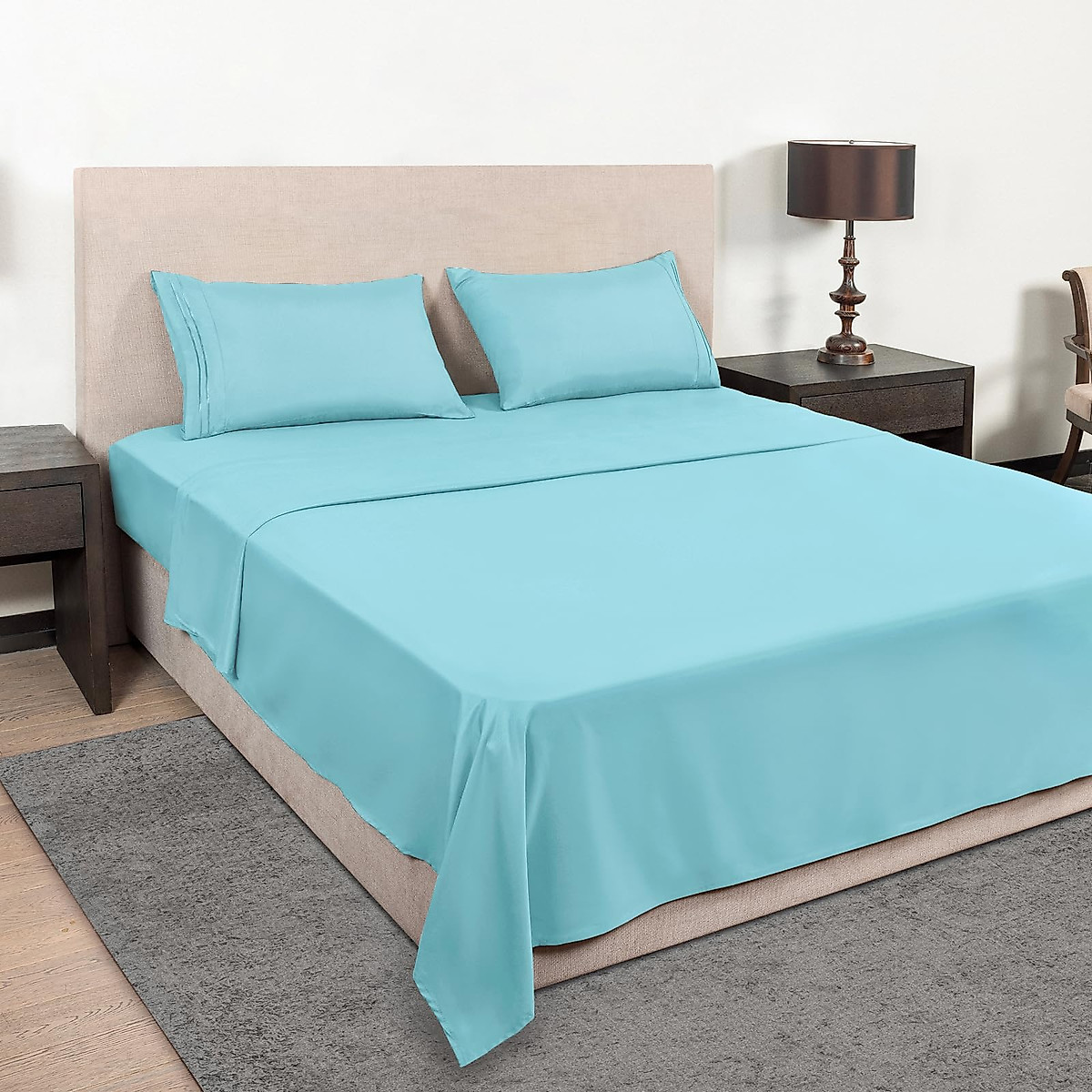Mejoroom Full Size Sheet Set - Extra Soft Luxury Brushed Microfiber 1800 Full Sheets with 16 Inch Deep Pocket - Breathable, Wrinkle, Fade & Stain Resistant - 4 Piece (Full, Aqua Blue)