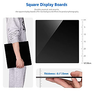 NEEWER 12"×12"/30×30cm Photography Acrylic Display Boards, Non Reflective and Reflective Black and White Square Photography Background Boards for Product Table Top Photography Shooting