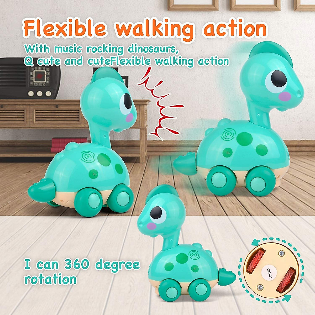 Kidpal Baby Toys 6 to 12 Months, Dinosaur Baby Boy Toys for 6 Month Old Boy Toys 12-18 Months with Music/Light Crawling Toys, Touch & Go Toddler Tummy Time Toys for 1 2 Year Old Boy & Girl Gifts