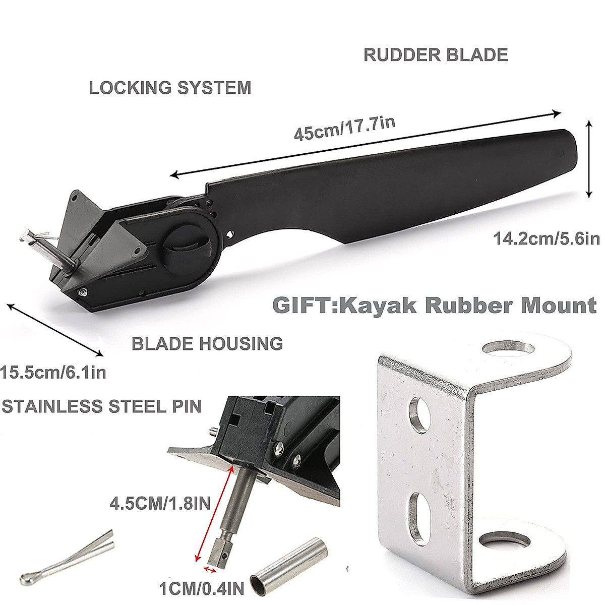 Borogo Kayak Rudder, Fishing Watercraft Canoe Boat Rudder (Nylon Glass Fiber) Replacement Parts Foot Control Steering System Kayak Accessories with Control Line Kit