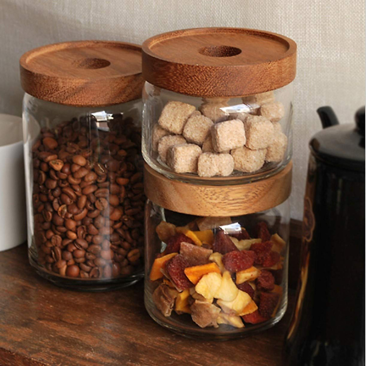 WellieSTR 1Pc (D 1000ml/34oz) Glass Storage Jars (48oz/1400ml) with Airtight Seal Bamboo Lid Stackable Kitchen Canisters for Candy, Coffee Bean Cookie, Rice, Sugar, Flour, Pasta, Nuts, Coffee