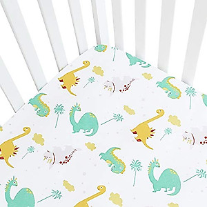 Dinosaur Crib Sheet for Boys Girls, Baby Crib Sheet Fit for Standard Crib and Toddler Mattress, Soft and Breathable Microfiber Crib Fitted Sheet for Unisex Baby