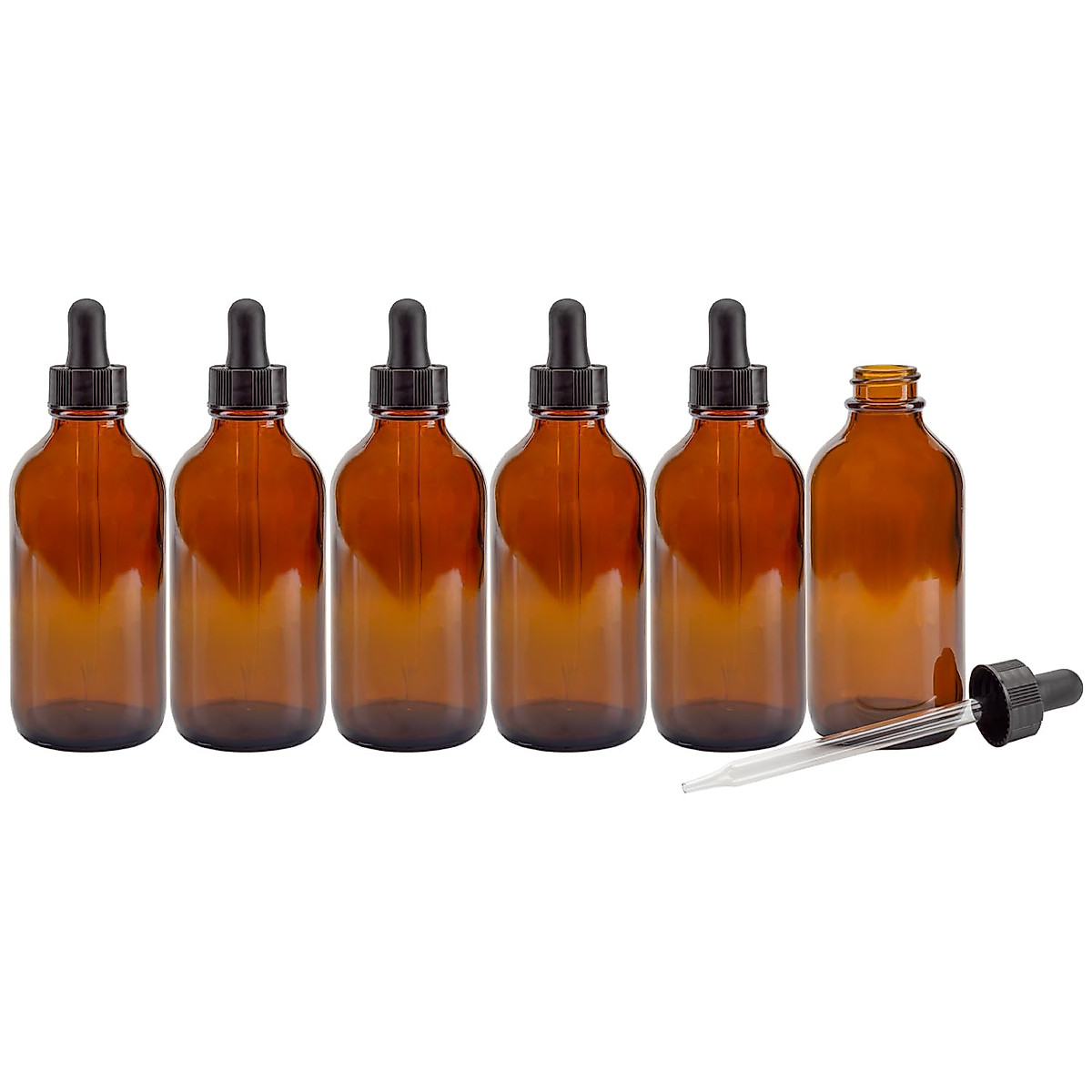 4oz Amber Glass Dropper Bottles (6-Pack), Refillable Glass Bottles for Essential Oils, Cosmetics, and Cooking