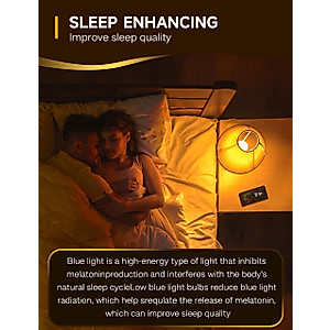 UNILAMP Sleep aid Light Bulb, 9W Amber Warm Light Bulbs 1800K, Blue Light Blocking Dim Light Bulbs 60W Equivalent, Mood Soothing Light, E26 for Bedroom and Baby Nursery Light, 2 Pack