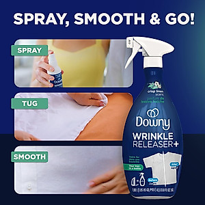 Downy Wrinkle Releaser Spray All In One Wrinkle Release Spray Travel Size, Odor Eliminator, Static Remover Fabric Refresher & Ironing Aid for Clothes 3 Fl Oz (Pack of 2), Crisp Linen Scent