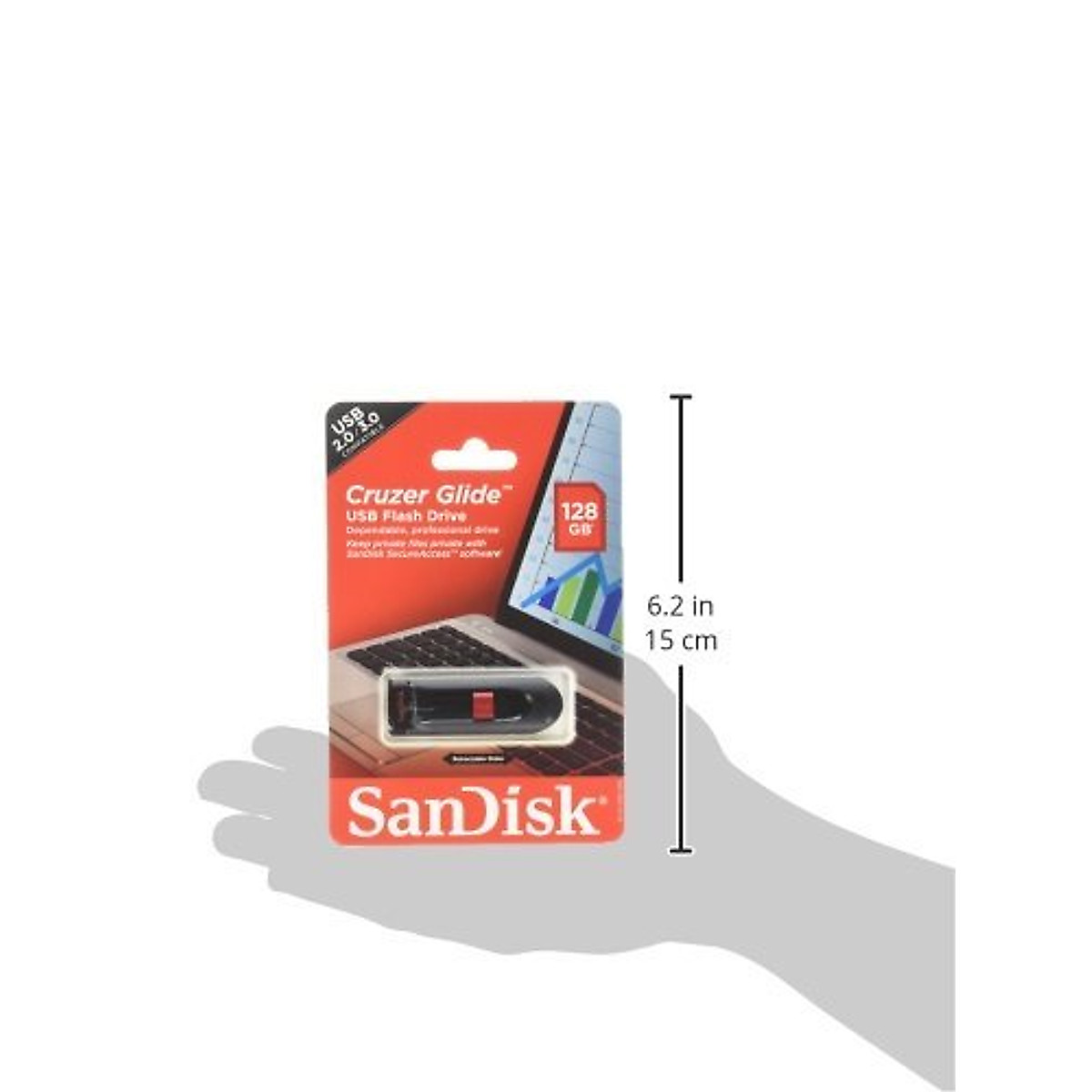 Sandisk Cruzer Glide USB Flash Drive, 128 GB, Black/Red (SDCZ60-128G-A46)