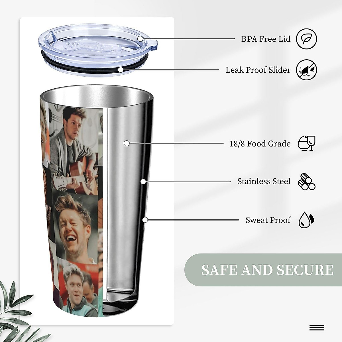 UALWORY Niall Music Horan Tumbler Cup 20oz Travel Coffee Mug with Lid and Straw Stainless Steel Insulated Mugs