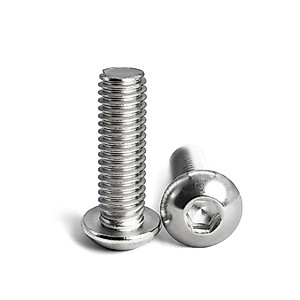 M6 x 8mm 12mm 16mm 20mm 25mm Button Head Socket Cap Screws Bolts, 304 Stainless Steel, Bright Finish, Metric Allen Hex Drive, Fully Threaded, 50PCS