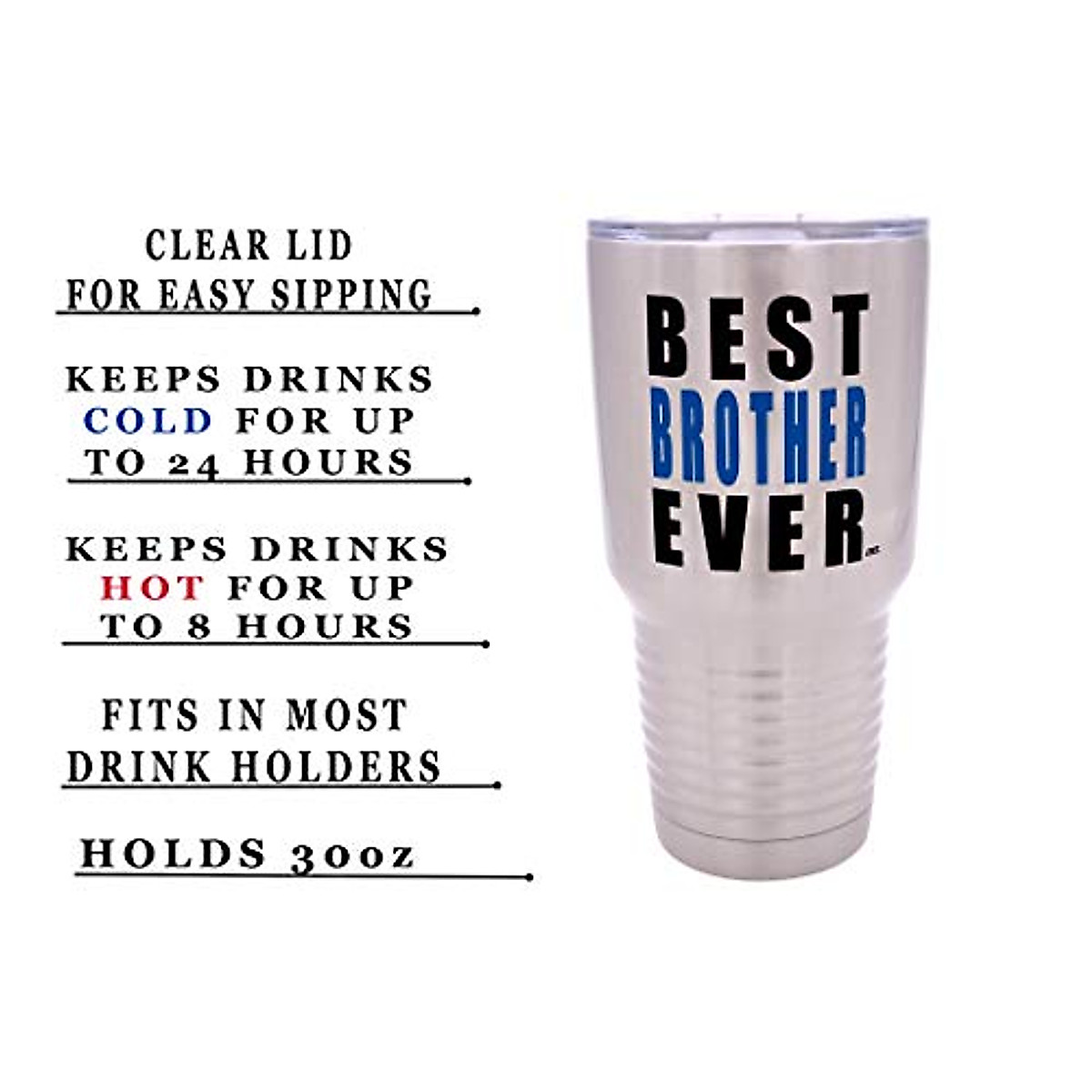 Rogue River Tactical Funny Best Brother Ever Large 30 Ounce Travel Tumbler Mug Cup w/Lid Sarcastic Work Gift For Him Friend Sibling