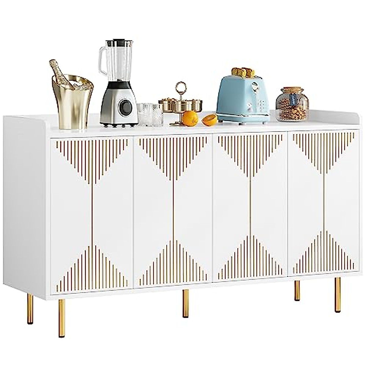 YITAHOME Sideboard Buffet, Modern Buffet Cabinet Storage Cabinet with Carved Design Doors 300 lbs Capacity for Hallway, Entryway, Kitchen or Living Room, White