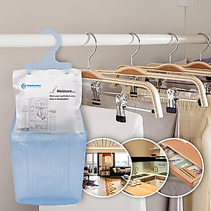 Wisesorb Moisture Absorber Packets with Plastic Case & Hook, Odor Eliminator, Leak Proof, Fragrance Free, Humidity Packs, Hanging Closet Dehumidifier Bags, Moisture Absorber (4 Packs)