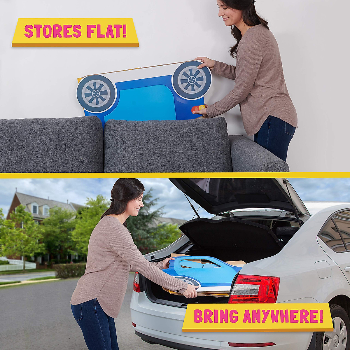 Pop2Play Indoor Baby Car – Sturdy and Eco-Friendly Cardboard Toddler Toy Car – Includes 10 Accessories (Blue)