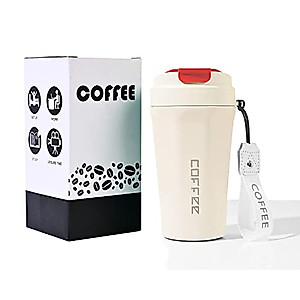 Mosdos Insulated Travel Coffee Mug, Spill Proof 14oz Stainless Steel Coffee Cup with Lid,Vacuum-Sealed Portable Thermos Cup for On-the-Go,Reusable Coffee Tumbler,Gift for Men and Women-White