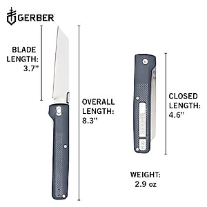 Gerber Gear Pledge Pocket Knife with Pocket Clip - 3.7" Full Panel Plain Edge Blade Folding Knife - EDC Gear and Equipment - Urban Blue