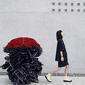 20 Counts 4 Styles Black White Waterproof Florist Bouquet Paper Packaging Paper,Fresh Flowers Wrapping Paper with Border 23"with 48 Yards 1/2"Fabric Ribbons,Gift Packaging for Birthday Holiday Wedding