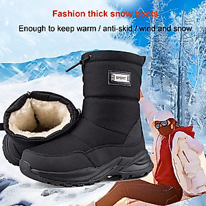 TDHLW Snow Boots Men Women Waterproof Hiking Boots Winter Boots Warm Lined Hiking Boots Non-Slip Trekking Hiking Boots Side Zip Warm Ankle Boots Men,Black,46