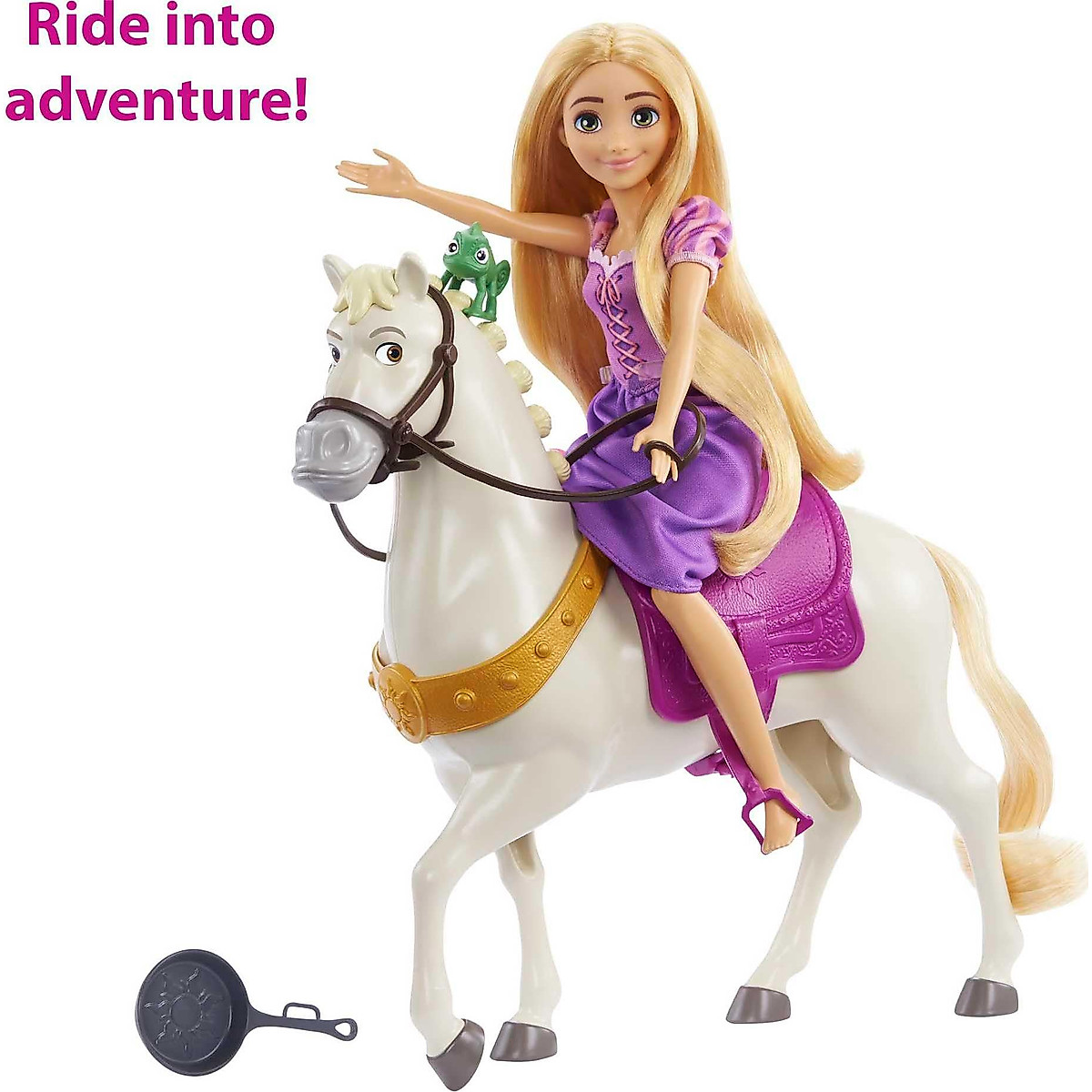 Mattel Disney Princess Toys, Rapunzel Fashion Doll & Maximus Horse Set with Saddle, Brushable Tail, Styling Accessories & Pascal Figure