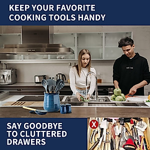 Hasense Navy Utensil Holder and Blue Spoon Rest Bundle