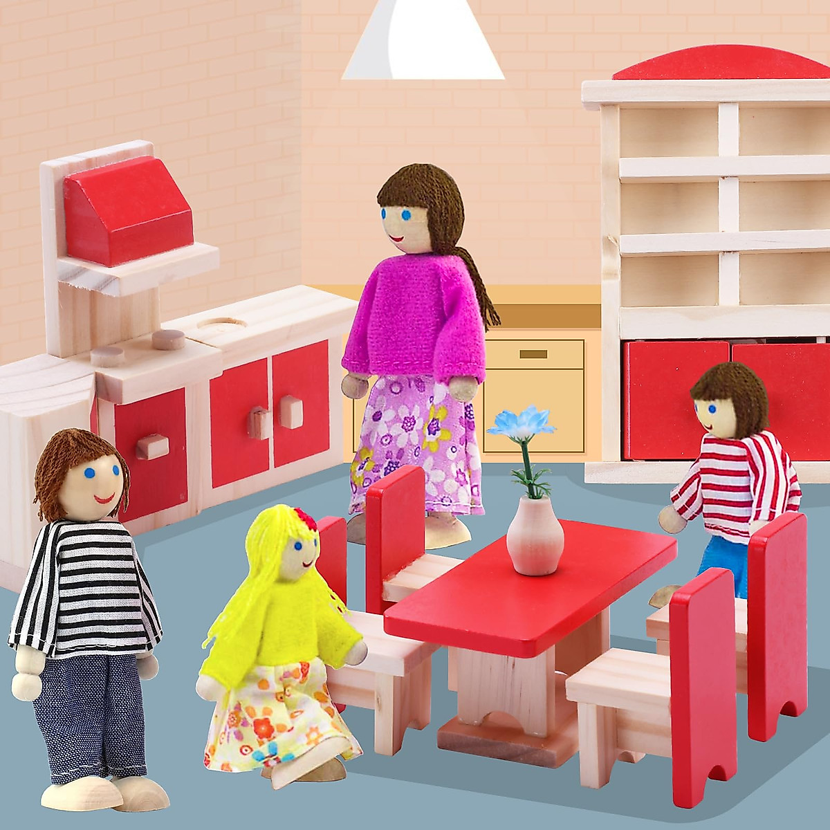 Toydaze The Wooden Dolls House Furniture Set Contains 35 Pieces of Dolls House Accessories for Girls and Boys Aged 3+
