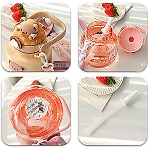 NioiiLife Kawaii Water Bottle with Handle Shoulder Strap & Straw for Carrying Leakproof Cute Animal-Themed Large Drinking Jug 1.3L (Corgi)