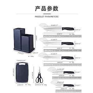 19 Pcs Kitchen Cooking Utensil & Knife Set/Wooden Handles, Heat Resistant Cookware with Staninless Steel Knives Cutting Board Storage Holder, Silicone Spatula Spoon Gadgets Set