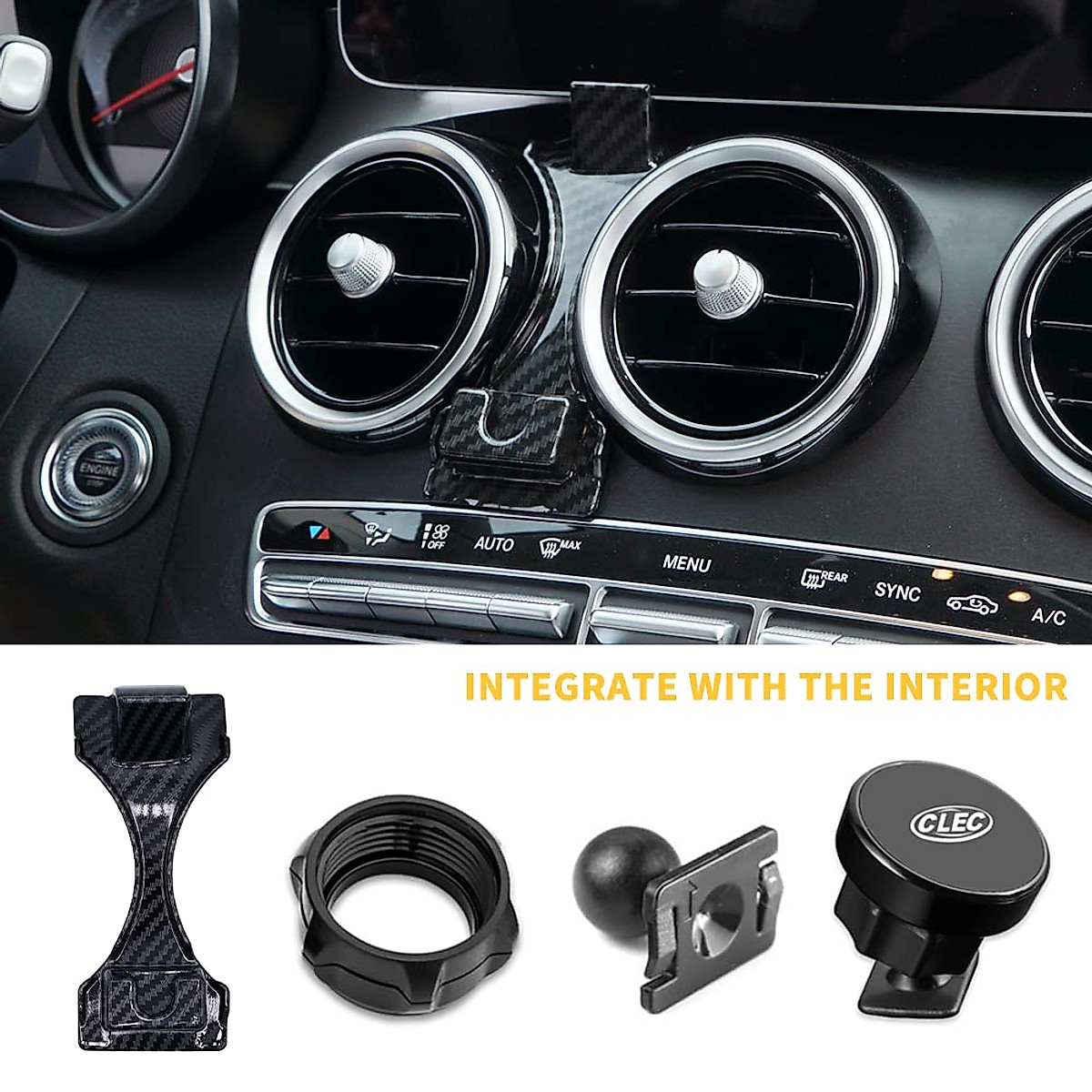 KUCOK Magnetic Phone Car Mount, 360°Rotation Car Phone Holder Magnetic Fit for Mercedes Benz C & GLC Class 2016-2022, Air Vent Adjustable Cell Phone Holder Compatiable with All Phones.