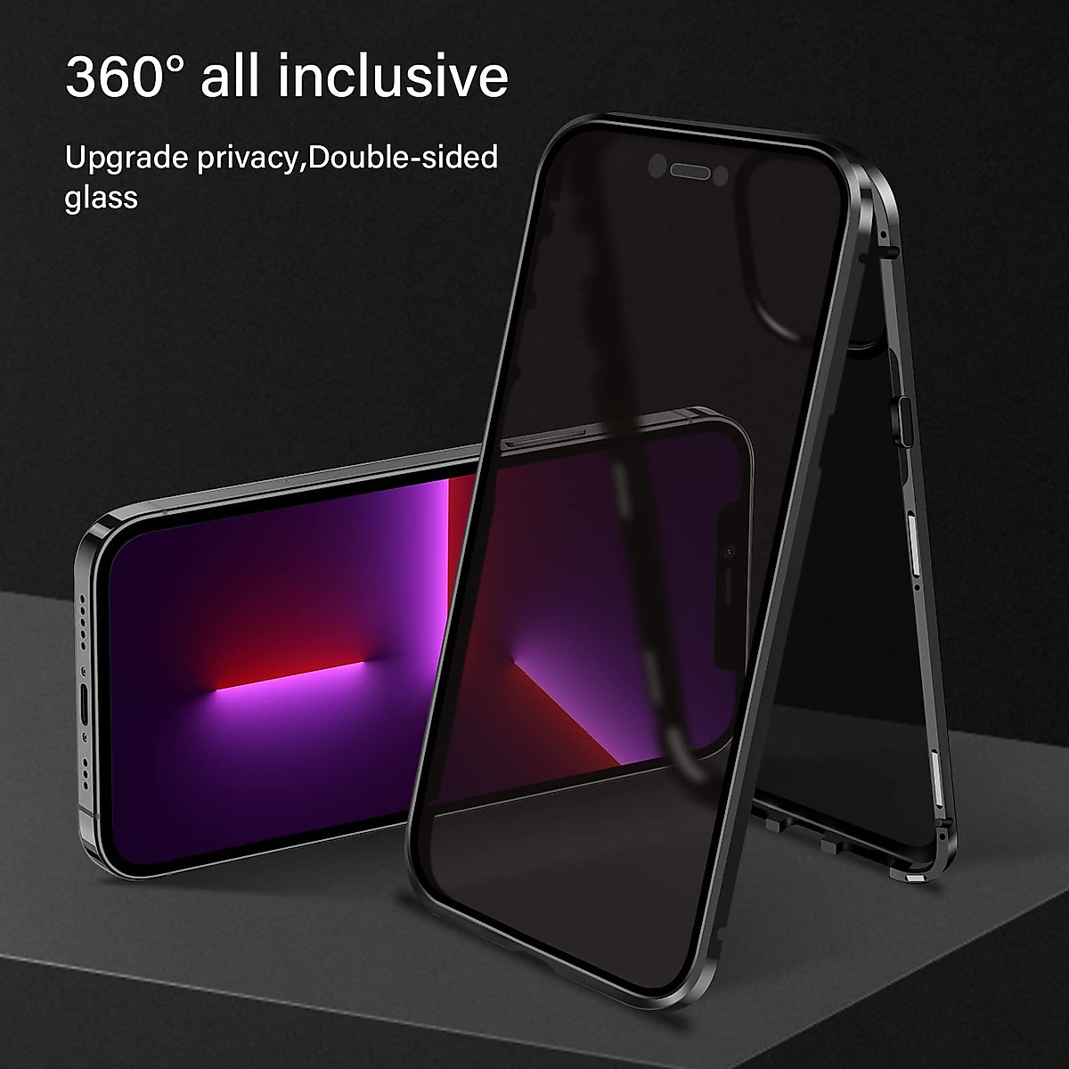 Privacy Magnetic Case for iPhone 13 Pro Max, ZHIKE Anti Peeping Privacy Magnetic Phone Case, Double-Sided Privacy Screen Protector Clear Back Metal Bumper Confidential Case (Black)