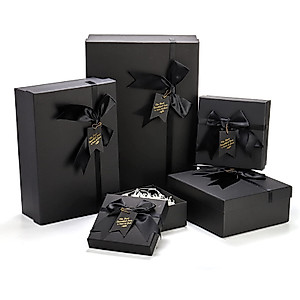 ZENFUN 5 Pack Black Nested Gift Boxes with Lid for Presents, 5 Sizes Luxury Packaging Box with Ribbon Bows and Label Gift Wrap for Thanksgiving Christmas Birthday, Weddings, Mother's Day 13.7'' to 5.1''