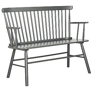 Spindleback Settee - 48" X 22.4" 36" Grey Solid Colonial Country Farmhouse Rubberwood Wood