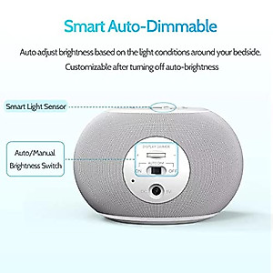 Reacher Auto-Dimmable Sound Machine Alarm Clock with Night Light, 20 Soothing Sounds, LED Digital Display, Sleep Timer, Precise Volume Control, White Noise Soother for Baby, Adults, Bedrooms