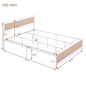 UBGO Queen Size Platform Bed with Headboard and Footboard,Metal and Wood Bed Frame,No Box Spring Needed,for Kids, Teens, Girls, Boys,Bedroom Furniture-White
